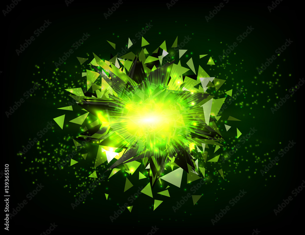 Vector abstract background. Bright blast in dark. Glowing neon light ...