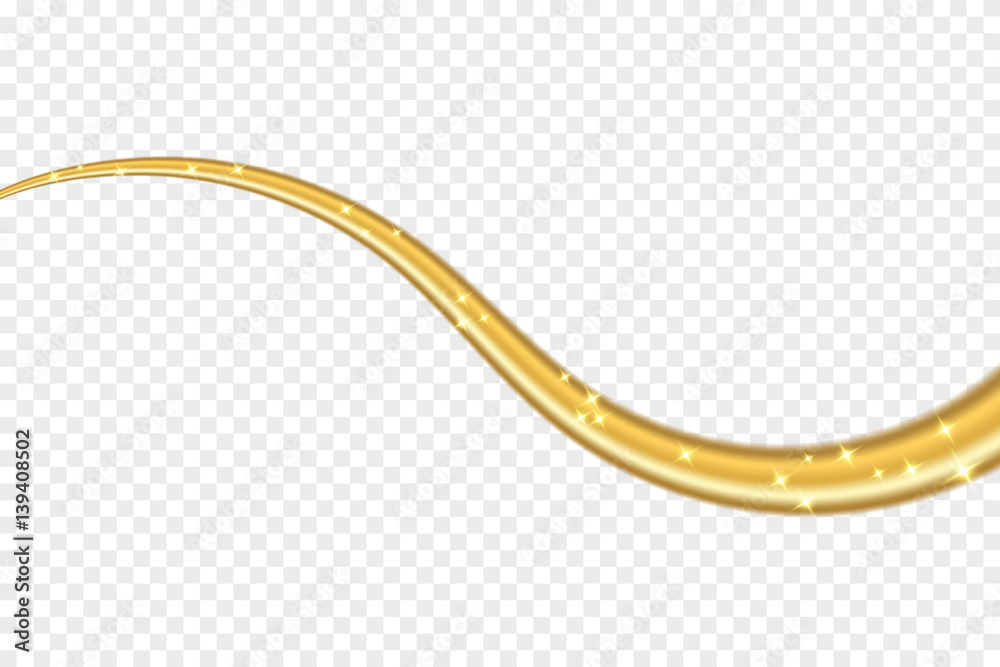 Gold wave ribbon. Golden abstract wavy line isolated on transparent ...