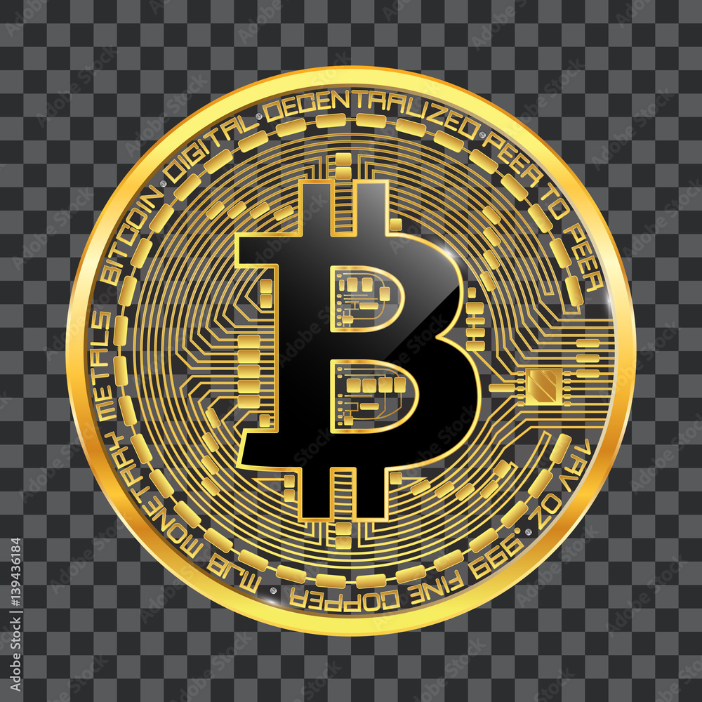 Crypto currency golden coin with black lackered bitcoin symbol on ...