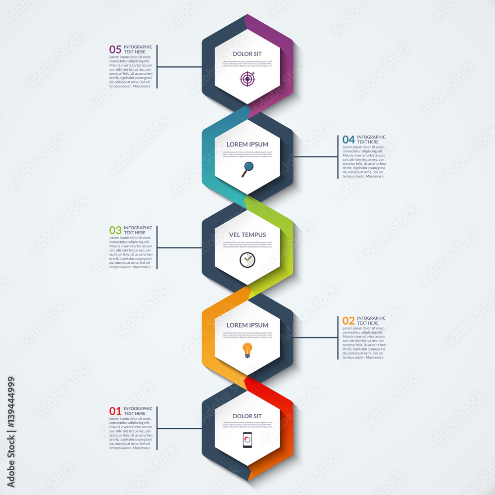 Infographic template of hexagonal elements. Vertical timeline concept ...