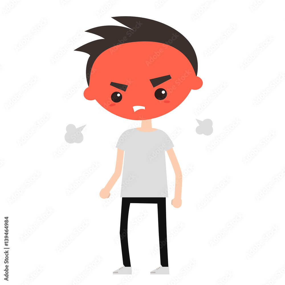 Angry man with red face blows steam. Flat cartoon vector illustration ...