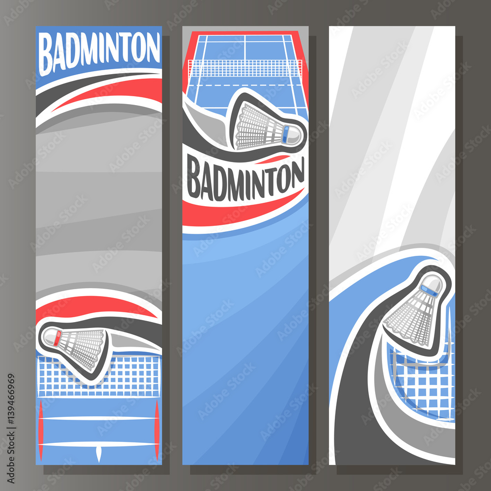 Vector Vertical Banners for Badminton: 3 cartoon template for title ...