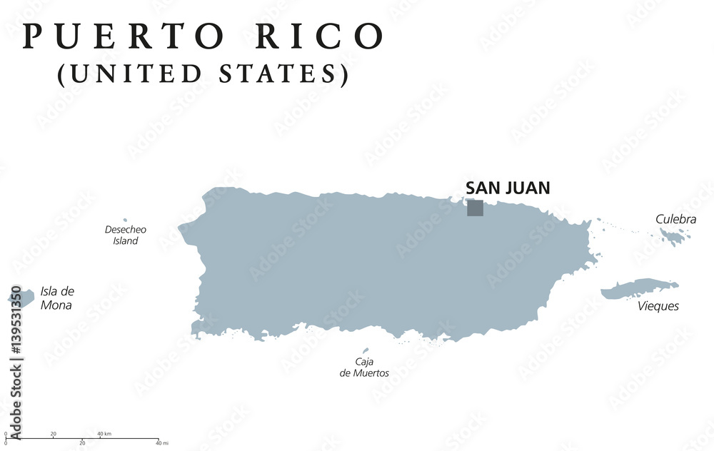 Puerto Rico political map with capital San Juan. Commonwealth and ...