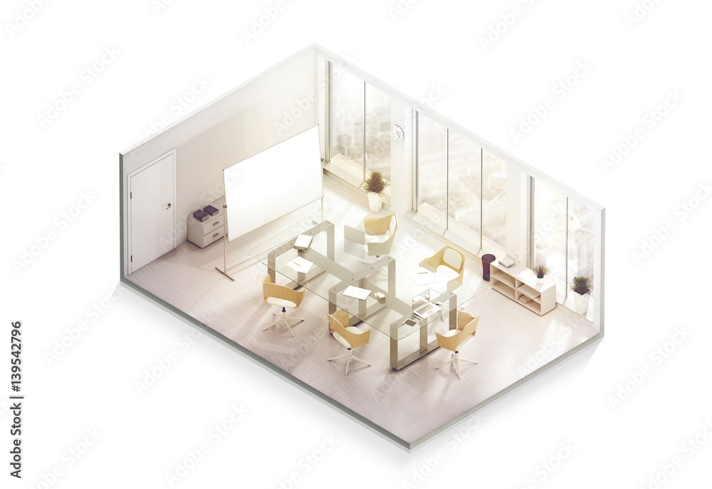 Office interior design mockup inside, isometric view, 3d rendering ...