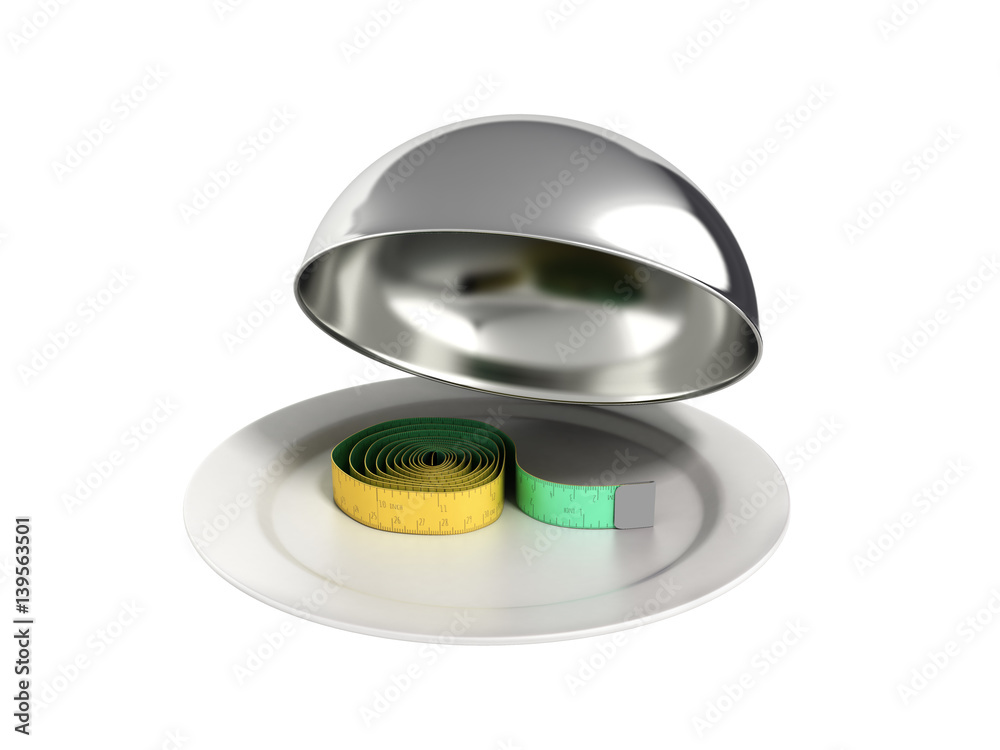 Concepts for a healthy food measure tape in Restaurant cloche with open ...