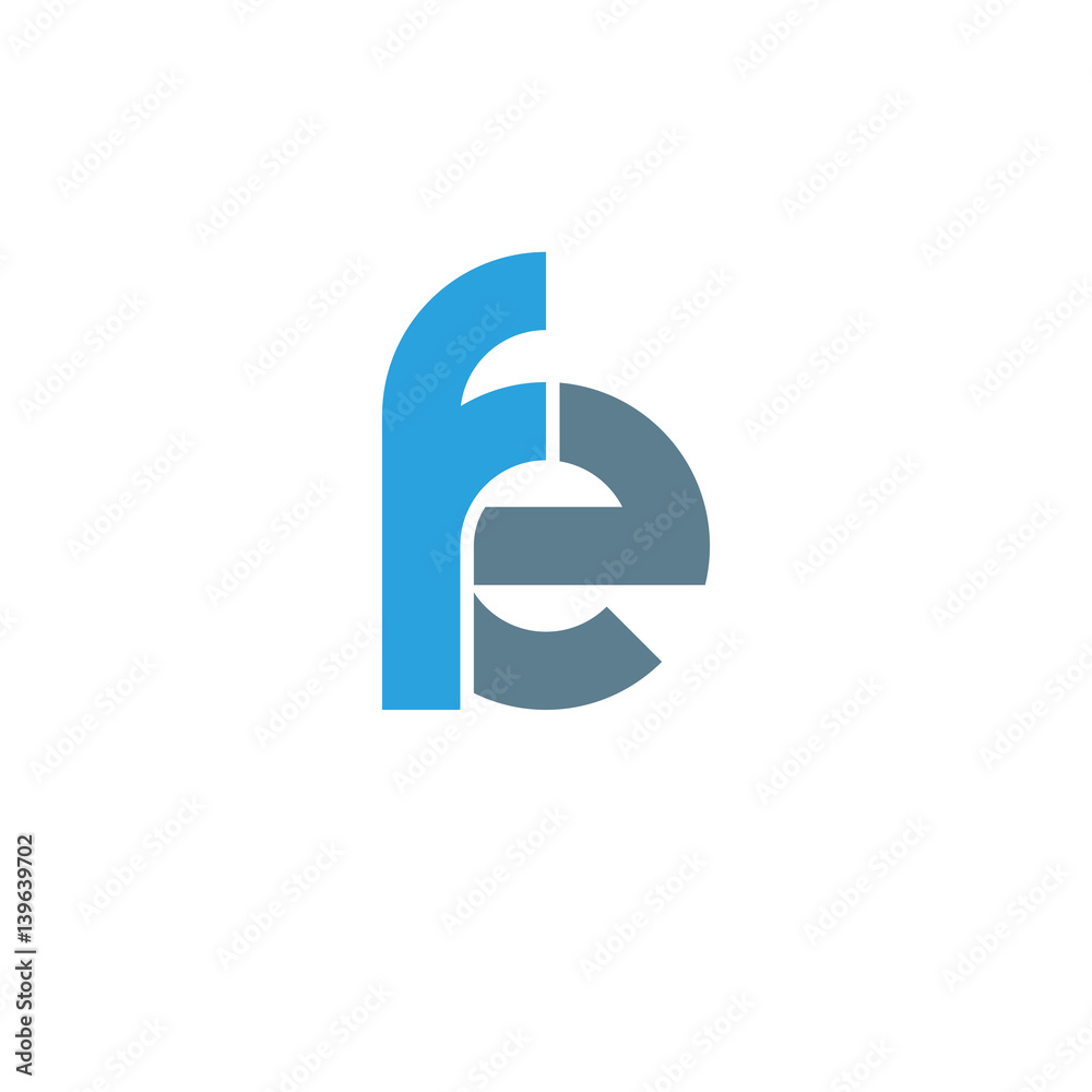 Initial letter fe modern linked circle round lowercase logo blue gray ...