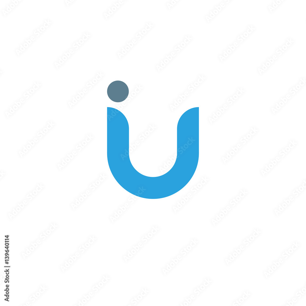 Initial letter iu modern linked circle round lowercase logo blue gray ...