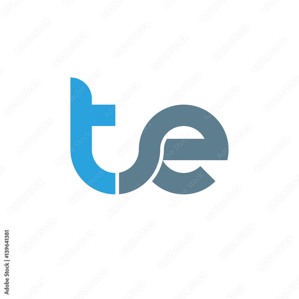 Initial letter te modern linked circle round lowercase logo blue gray ...