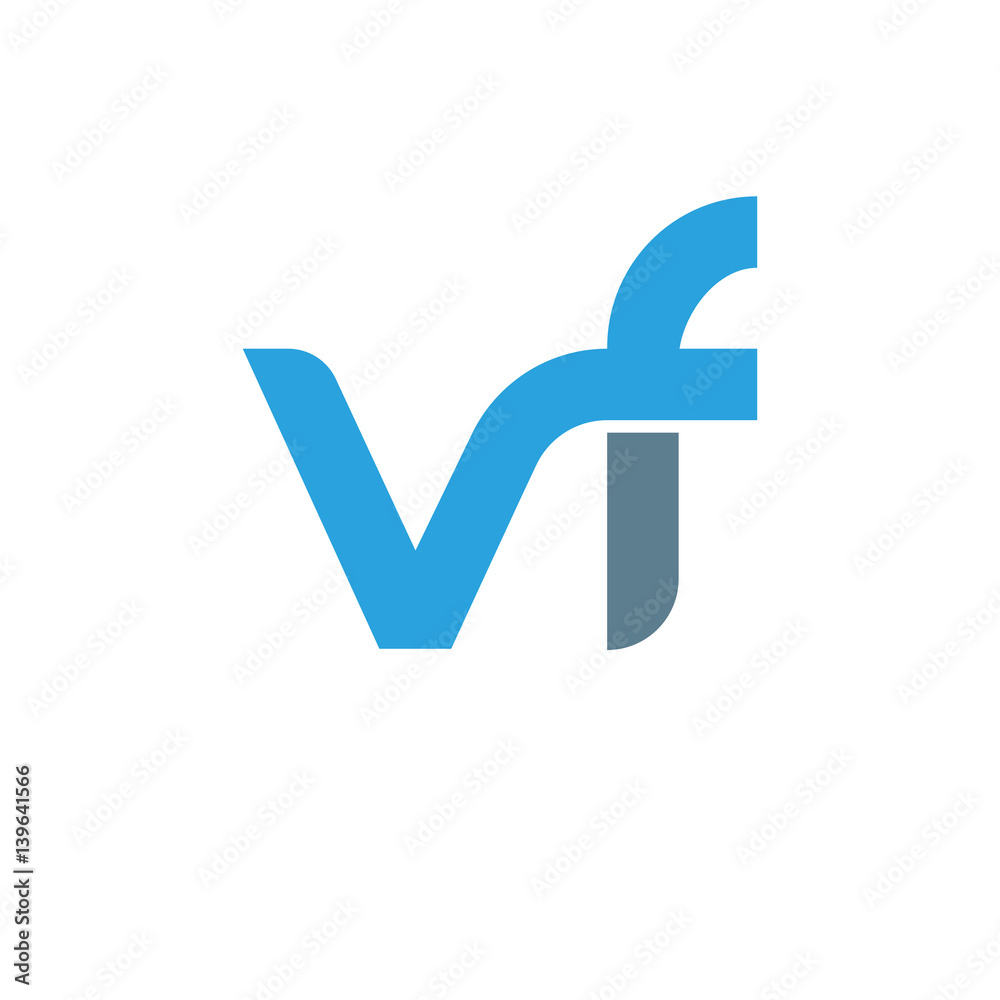 Initial letter vf modern linked circle round lowercase logo blue gray ...