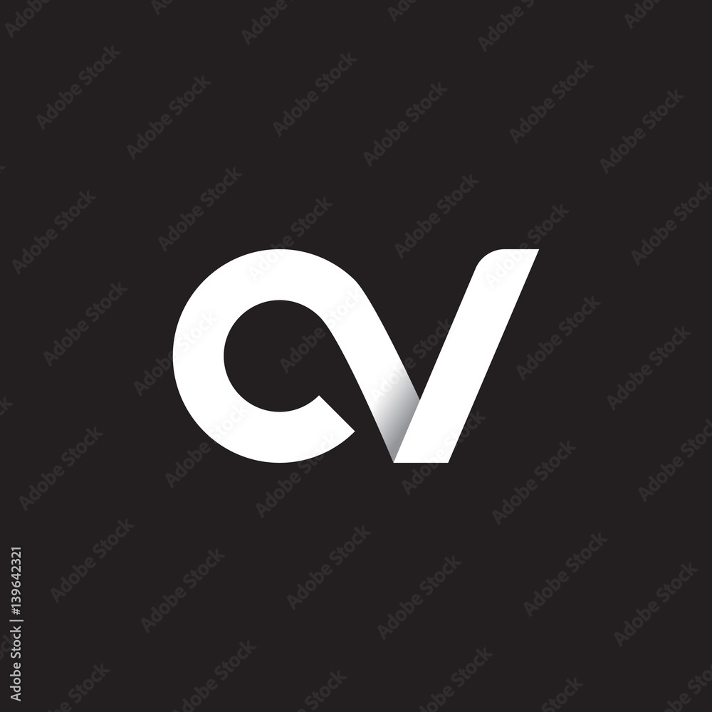 Initial lowercase letter cv, linked circle rounded logo with shadow ...