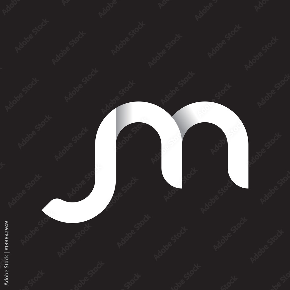 Initial lowercase letter jm, linked circle rounded logo with shadow ...