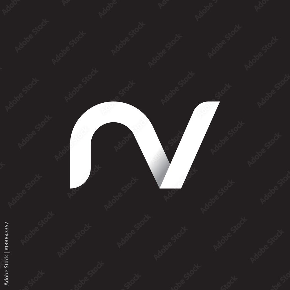 Initial lowercase letter nv, linked circle rounded logo with shadow ...