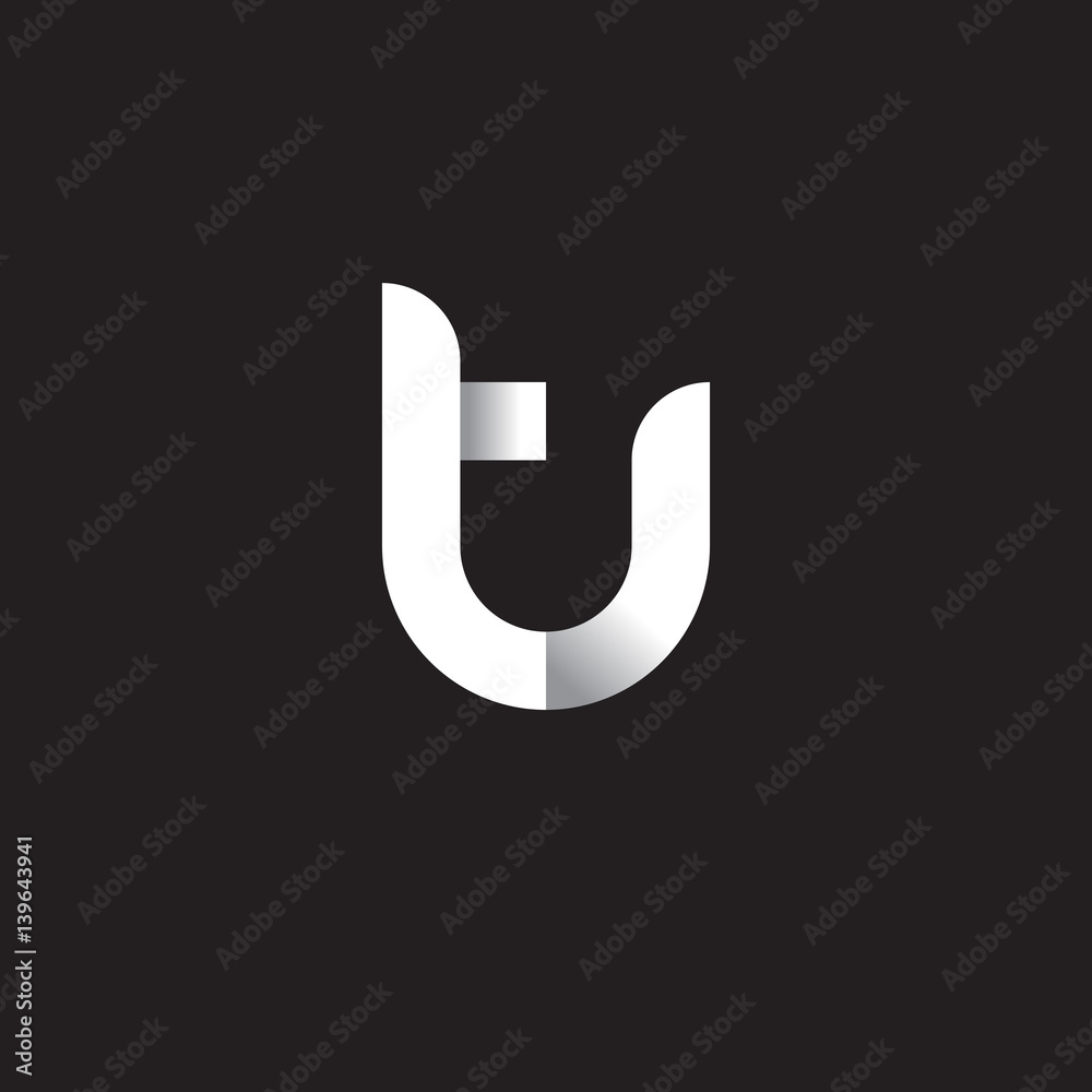 Initial lowercase letter tu, ut, linked circle rounded logo with shadow ...