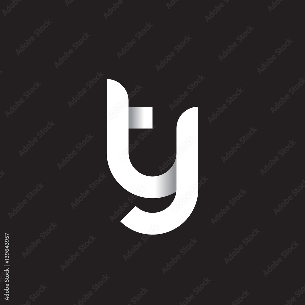 Initial lowercase letter ty, linked circle rounded logo with shadow ...