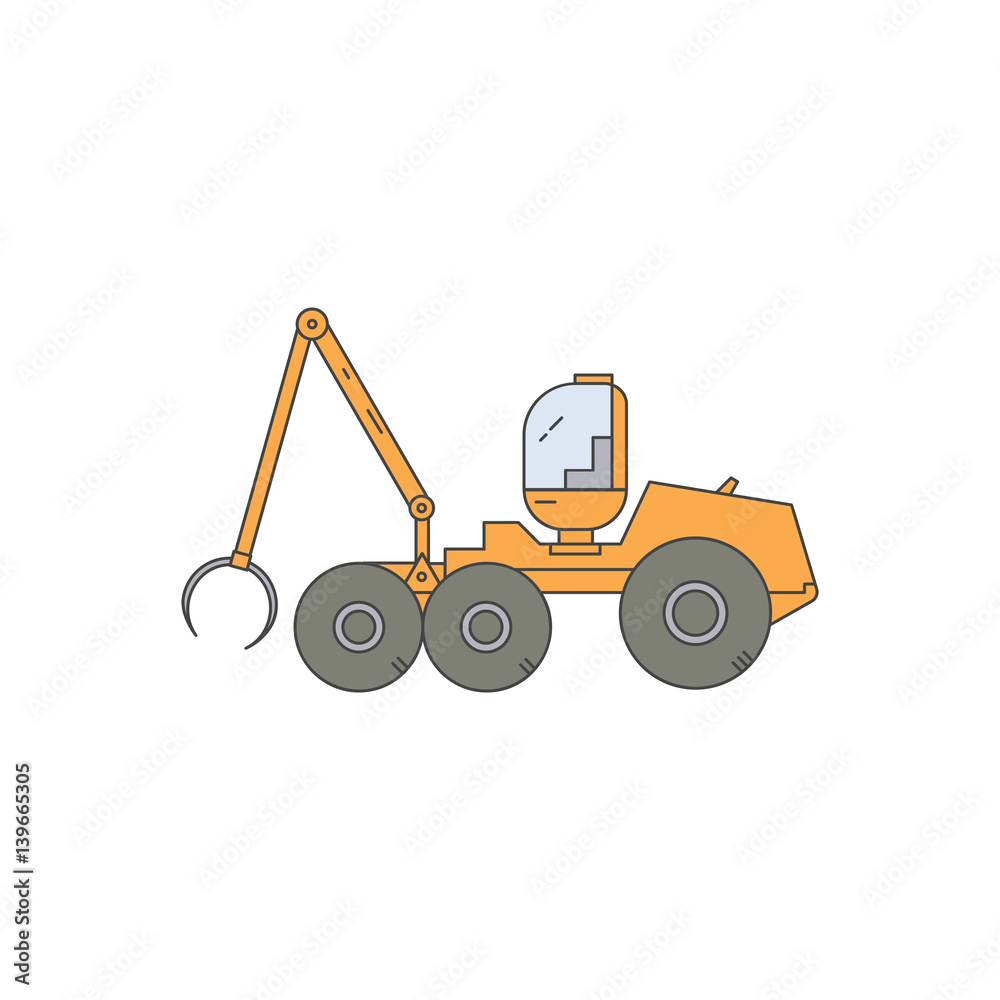 Forest harvester isolated on a white background. Flat line vector ...