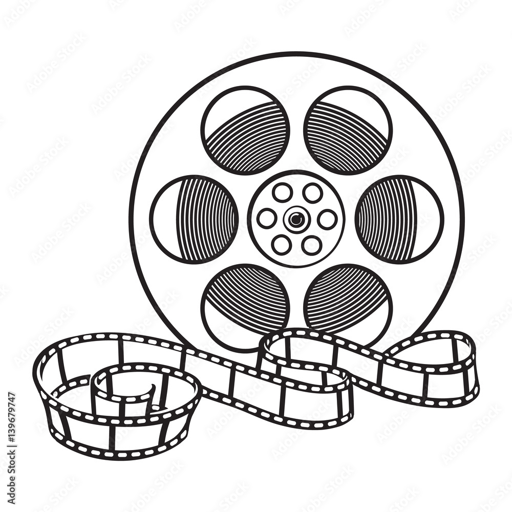 Classical motion picture, cinema film reel, sketch style black and ...