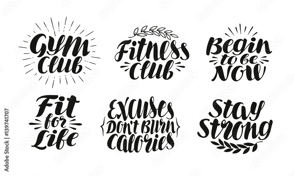 Fitness, sport, gym label, identity. Motivation concept, symbol ...
