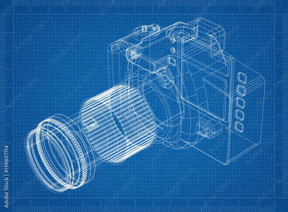 Camera blueprint – 3D perspective Stock Illustration | Adobe Stock