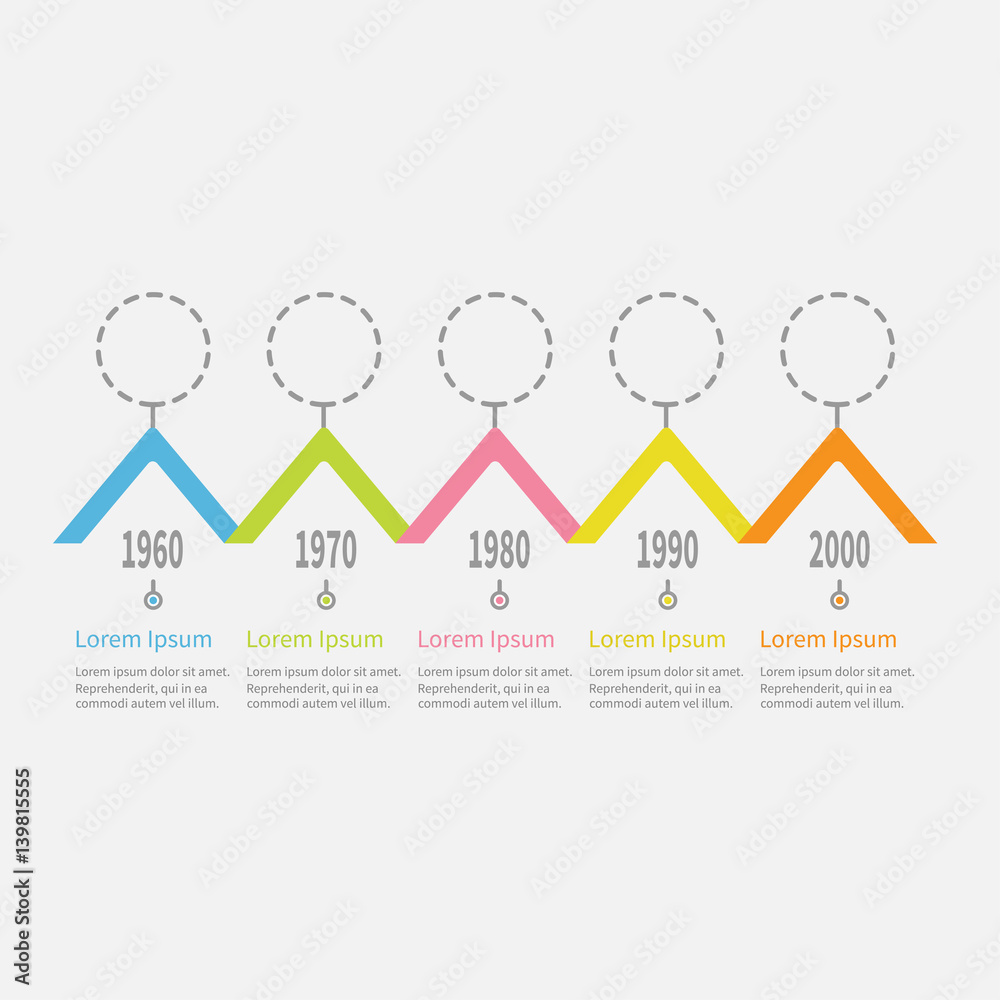 Five step Timeline Infographic. Dash line round circle. Colorful ...