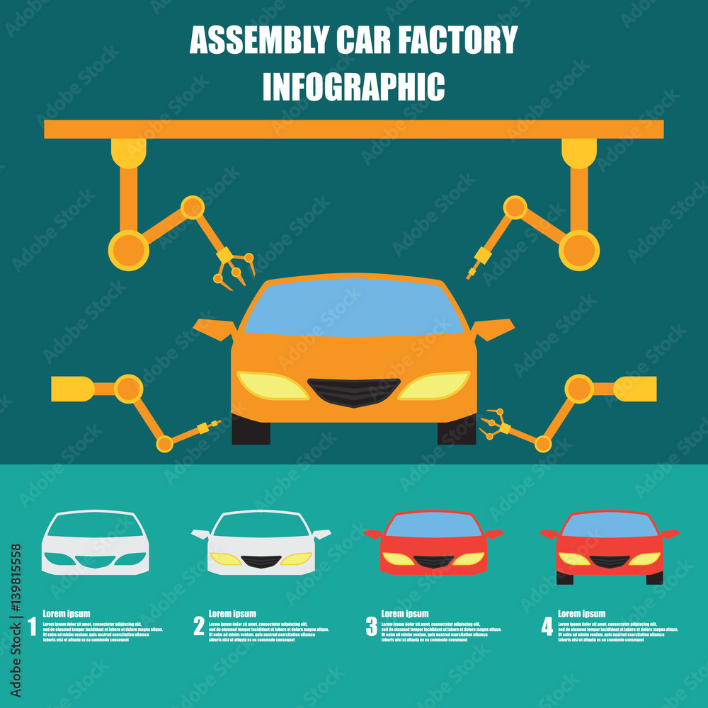 assembly car infographic / assembly line and car production plant ...