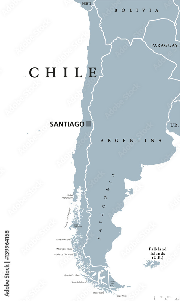 Vector de Stock Chile political map with capital Santiago, national ...