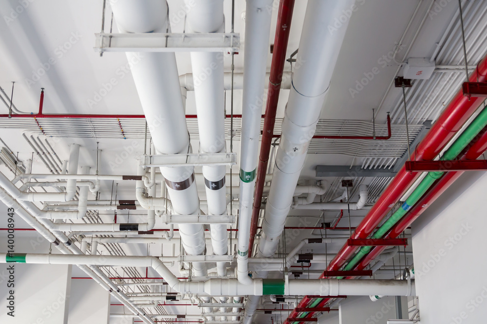 Pipe Systems, pipeline on building ceiling. Water Pipe or Piping System ...