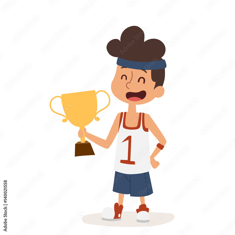 Strong athletic looking boy sportsman muscles award cartoon character ...