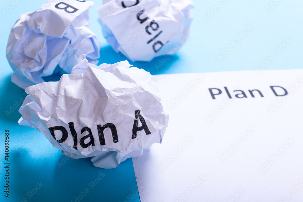 Crumpled paper Plan A B C and clean sheet Plan D Stock Photo | Adobe Stock
