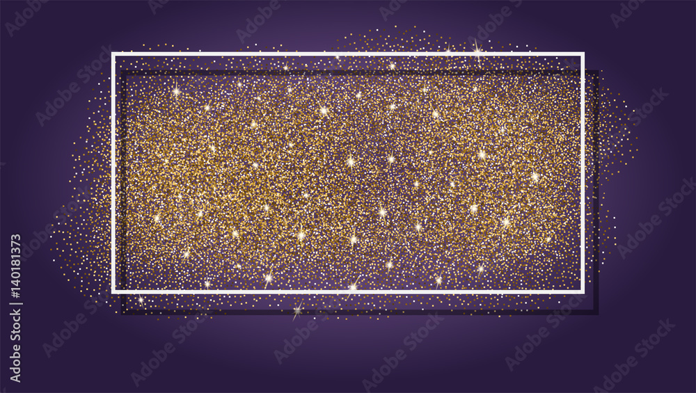 Gold glitter background. Golden design in frame, border for greeting ...