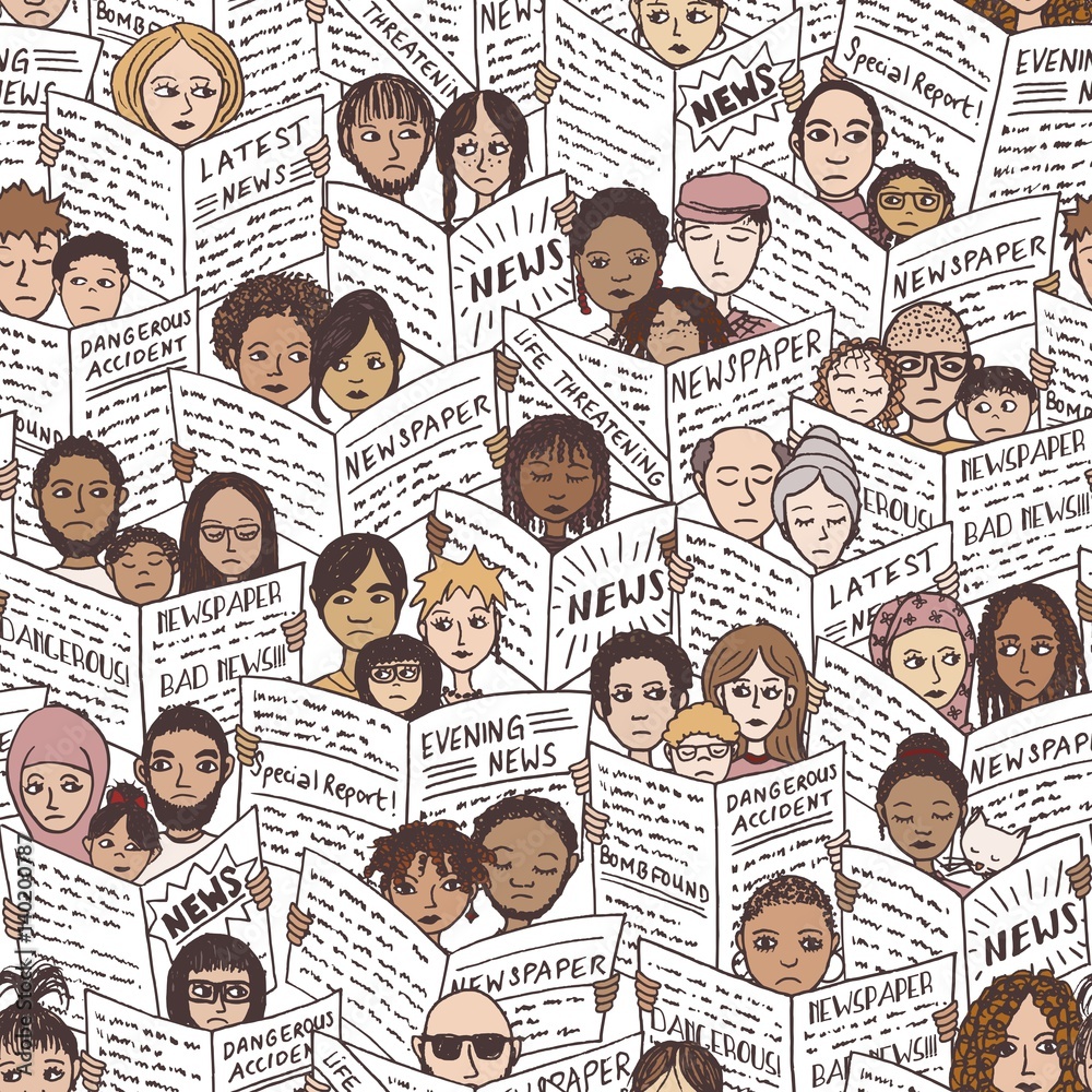 Bad news! Seamless pattern with diverse people, adults and children ...
