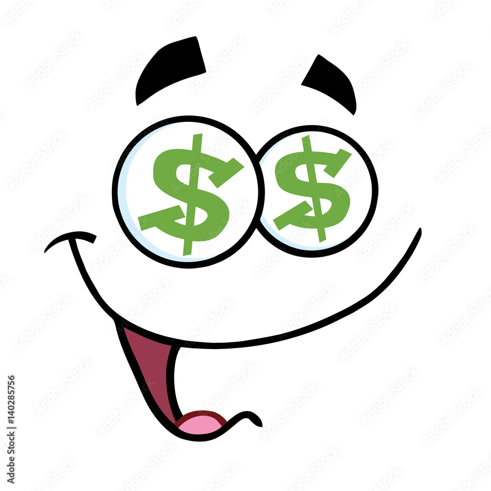 Cartoon Funny Face With Dollar Eyes And Smiling Expression ...