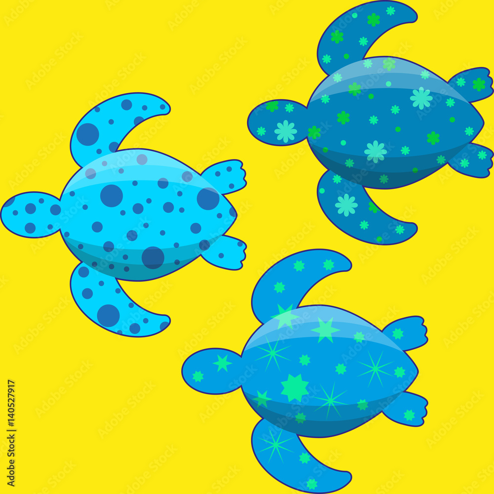 Set of the simple flat sea turtles decorated by patterns Stock Vector ...