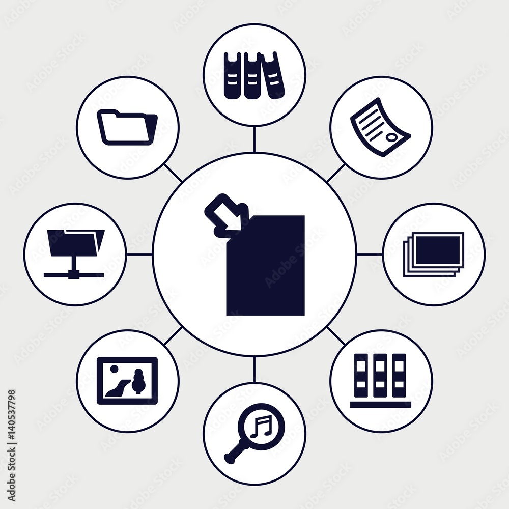 Vector de Stock Set of 9 folder filled icons | Adobe Stock