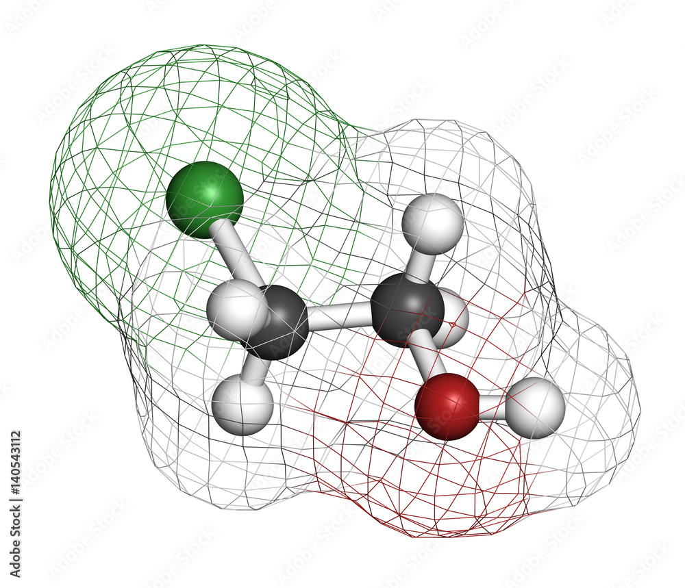 Ethylene chlorohydrin molecule. Side product formed during ethylene ...