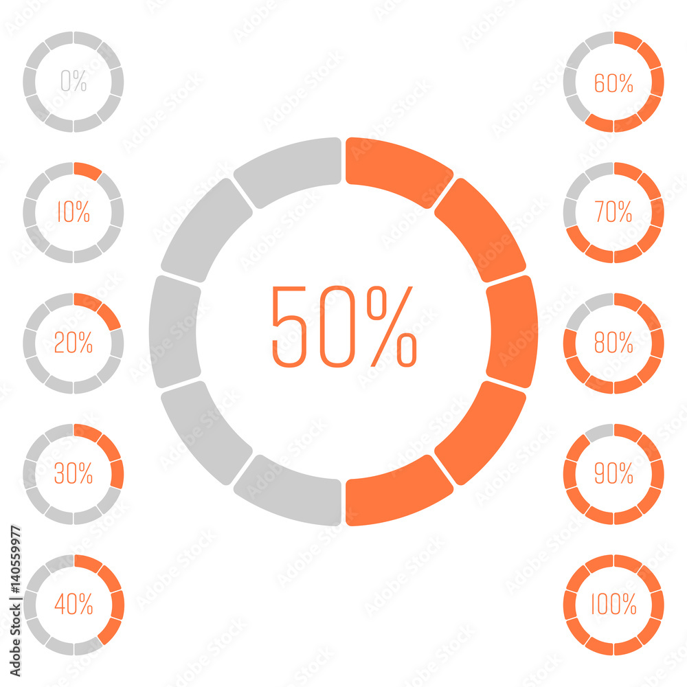 Set of ring pie charts with percentage value. Performance analysis in ...