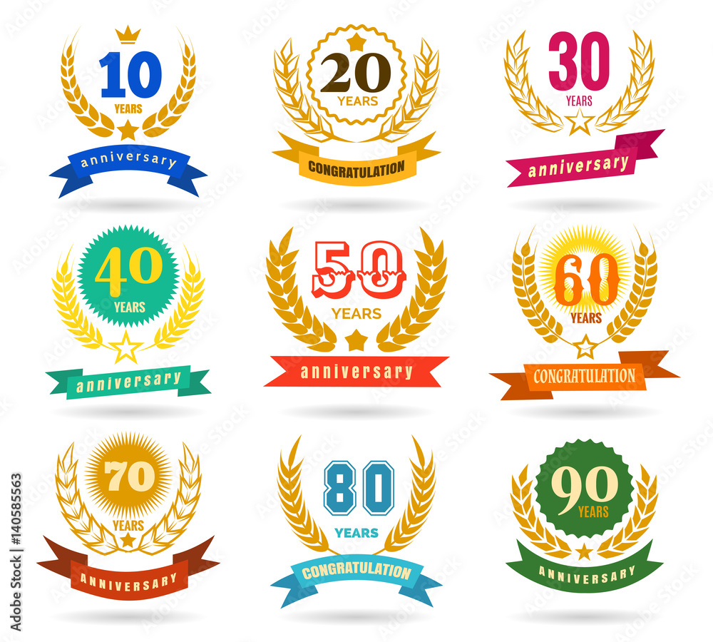Anniversary numbers design isolated on white background. Years ...
