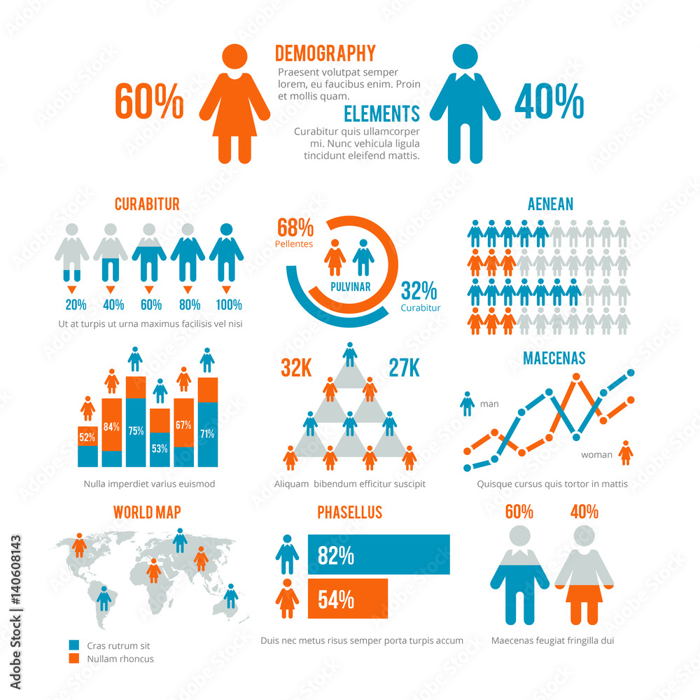 Business statistics graph, demographics population chart, people modern ...