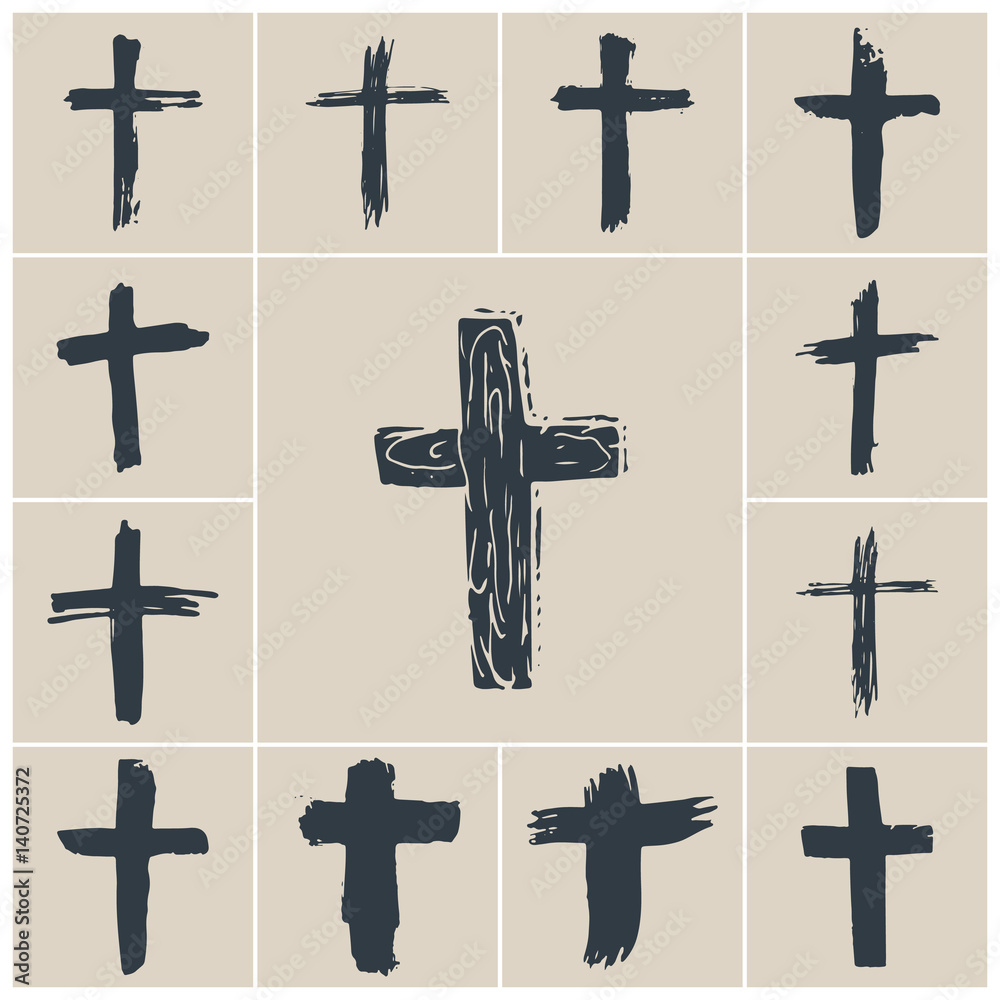 Grunge hand drawn cross symbols set. Christian crosses, religious signs ...