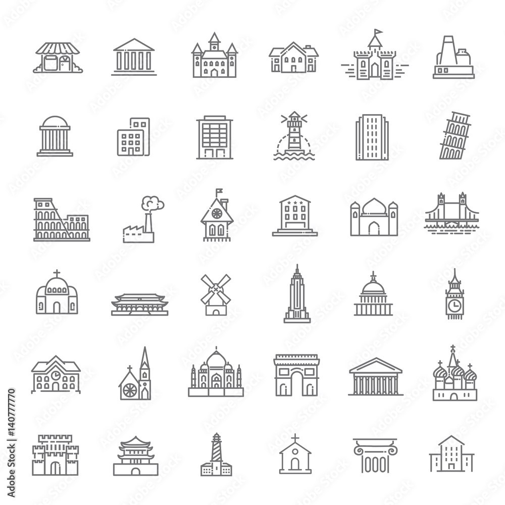Building Icons set, Government. Landmarks Stock Vector | Adobe Stock