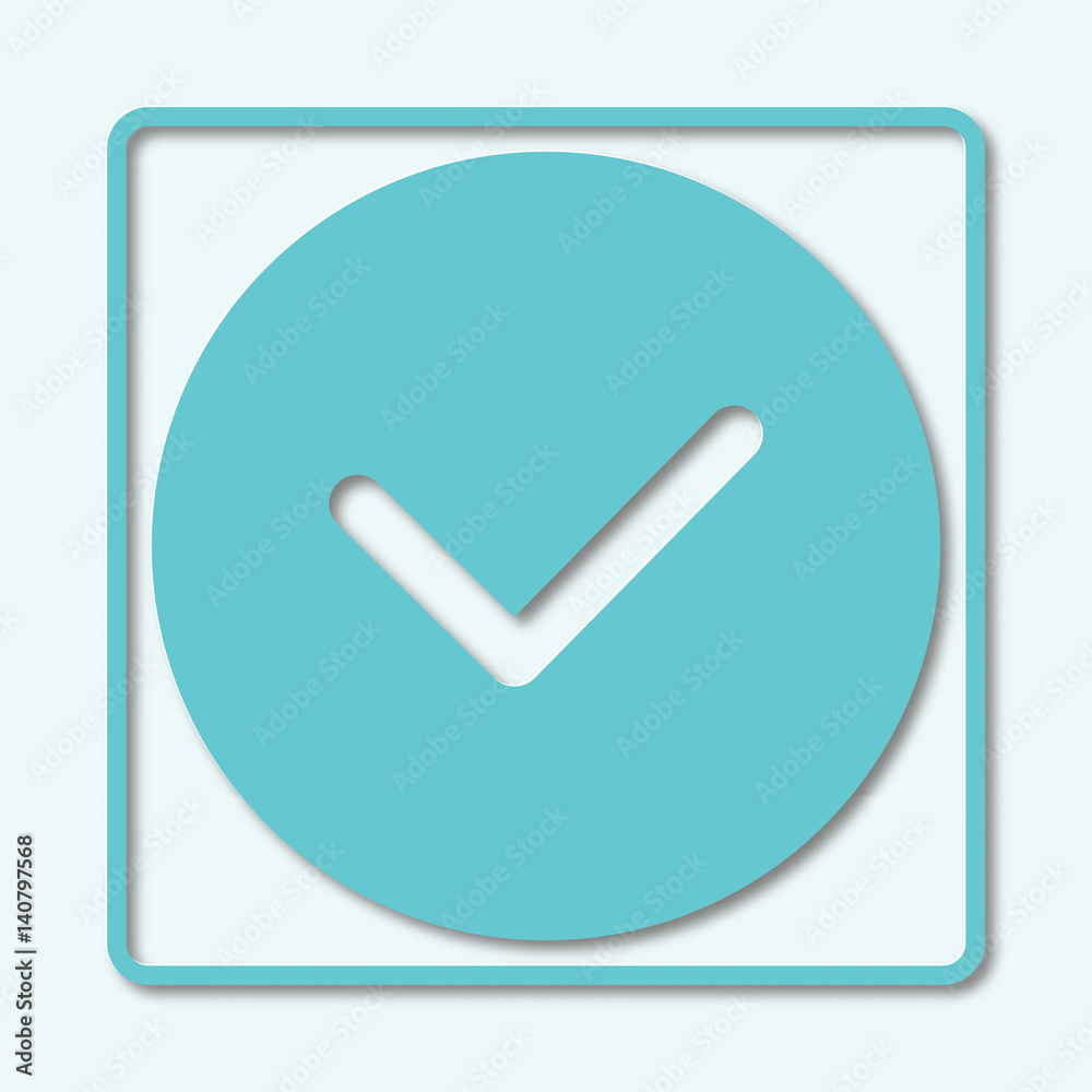 Check mark icon. Tick symbol in blue color with shadow. Yes, ok, good ...