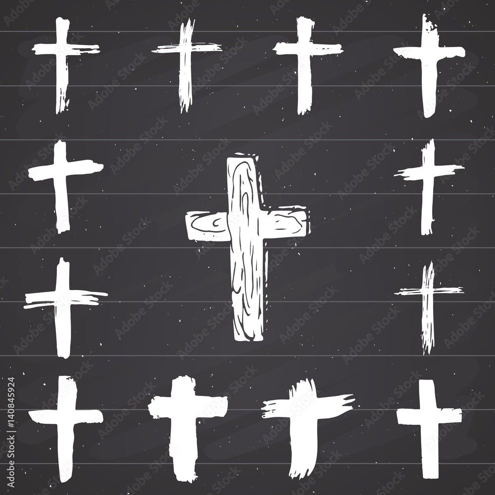 Grunge hand drawn cross symbols set. Christian crosses, religious signs ...