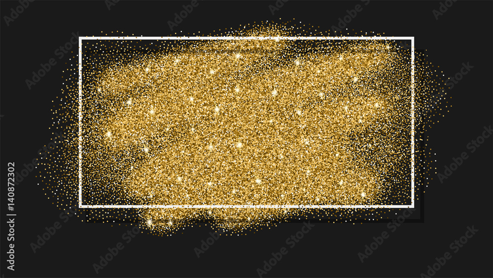 Gold glitter background. Golden design in frame, border for greeting ...