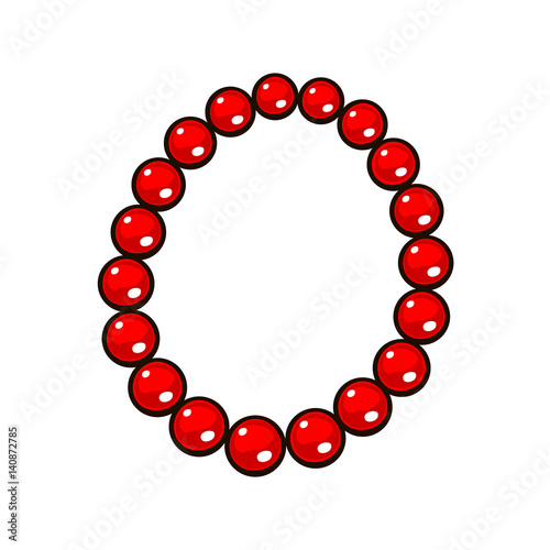 Beads necklace isolated on white background. Red bead. Cartoon style ...