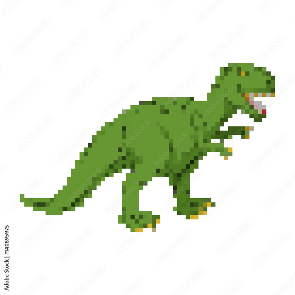 Dinosaur pixel art. Tyrannosaurus pixelated. Dino retro games. 8 bit ...