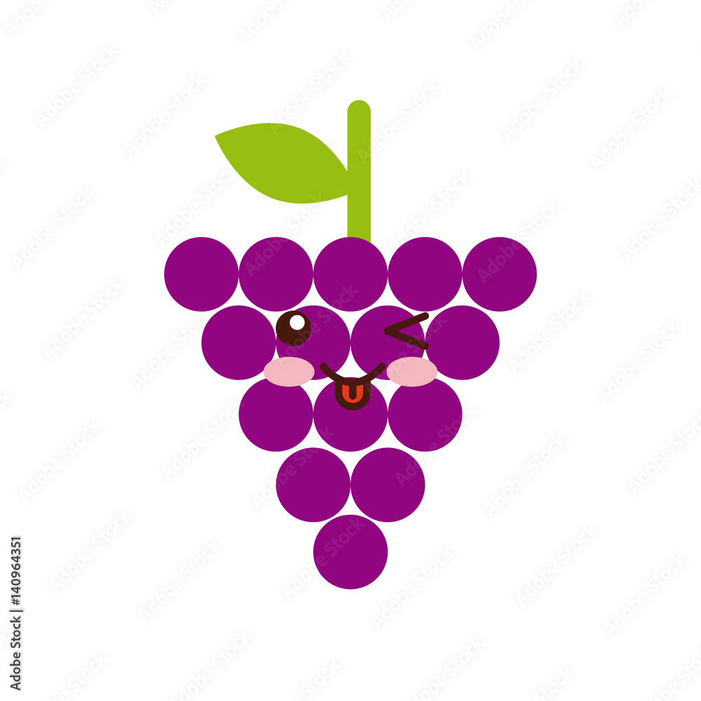kawaii grape fruit icon over white background. colorful design. vector ...