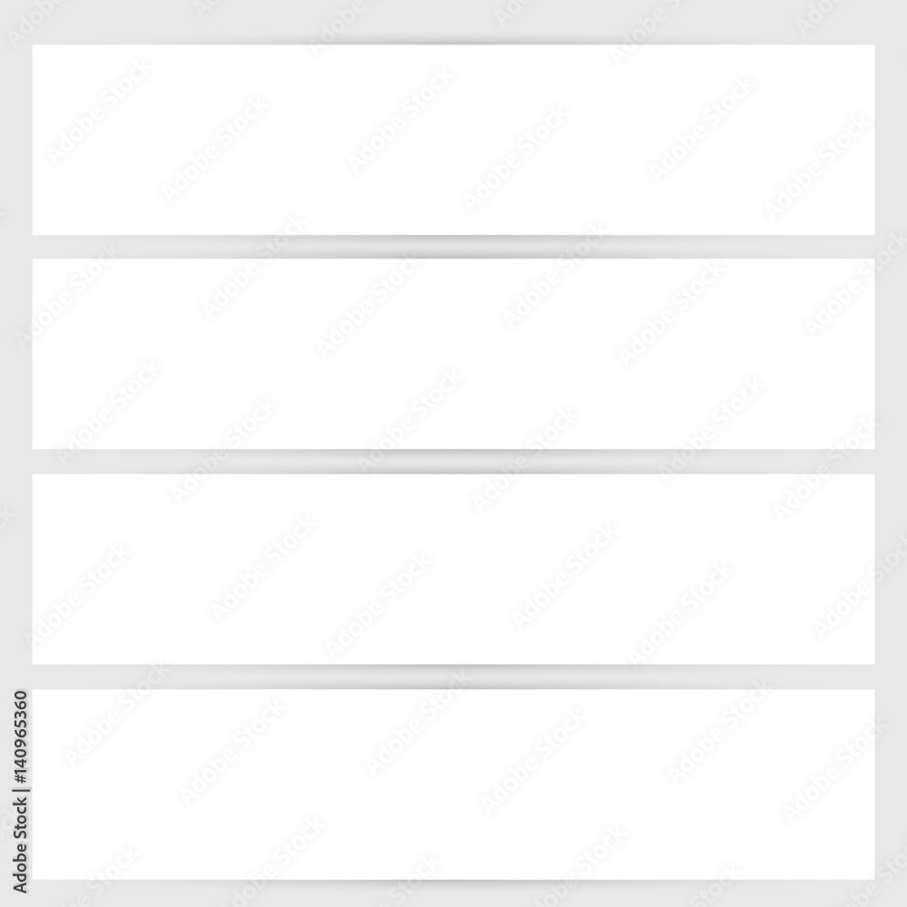 Blank horizontal white paper banner sheets with shadow effects. Vector ...
