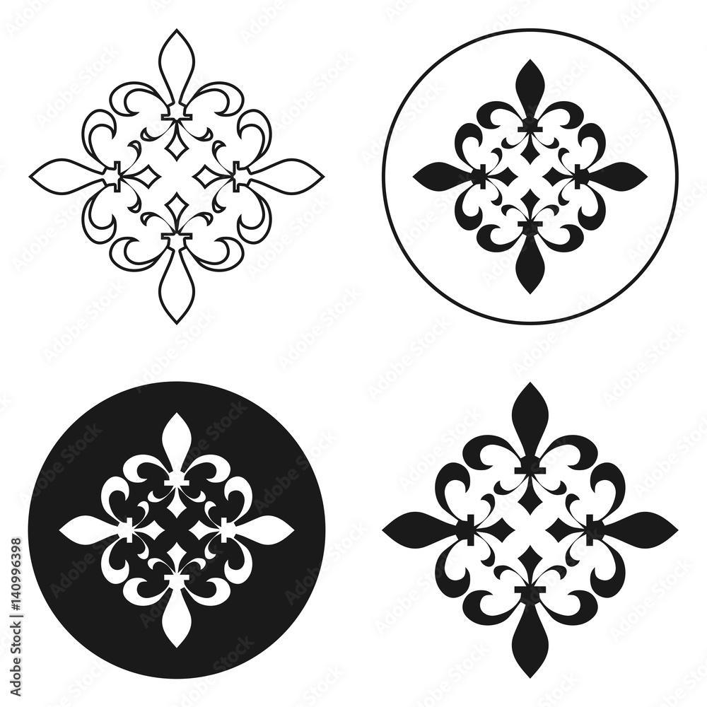 Collection of fleur de lis symbols, black silhouettes - heraldic ...