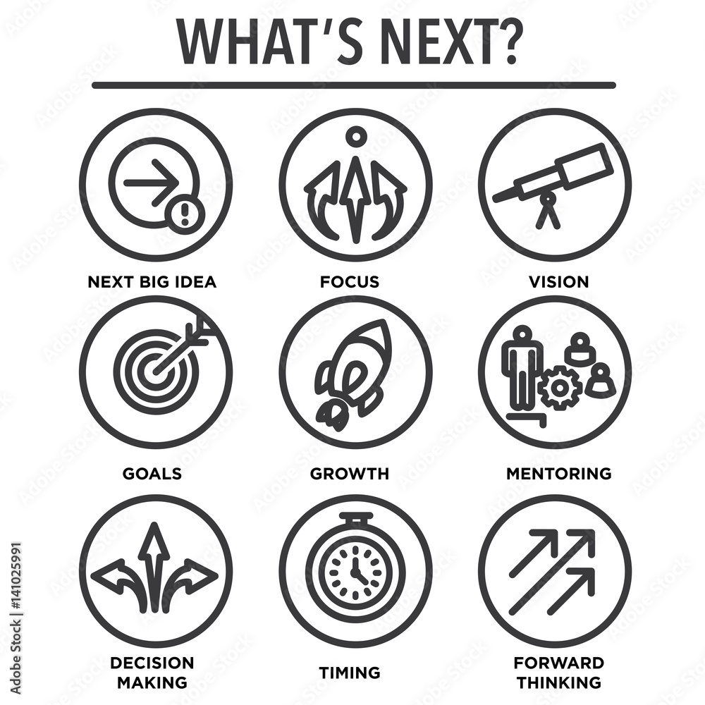 What's Next Icon Set with Big Idea, Mentoring, Decision Making, and ...