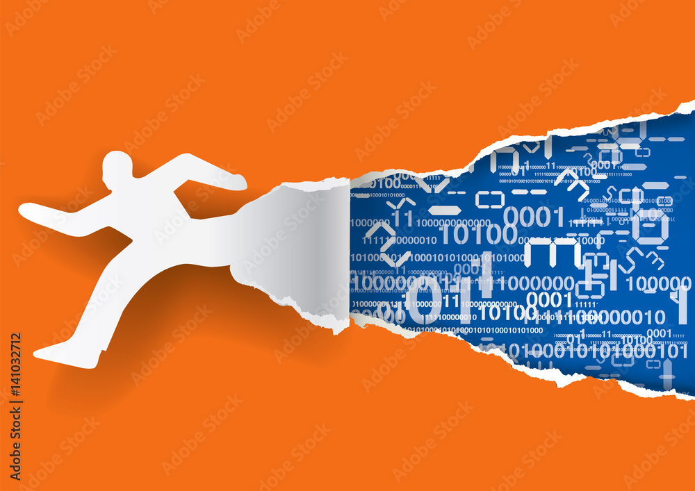 Running man with digital numbers. Paper silhouette of running man ...