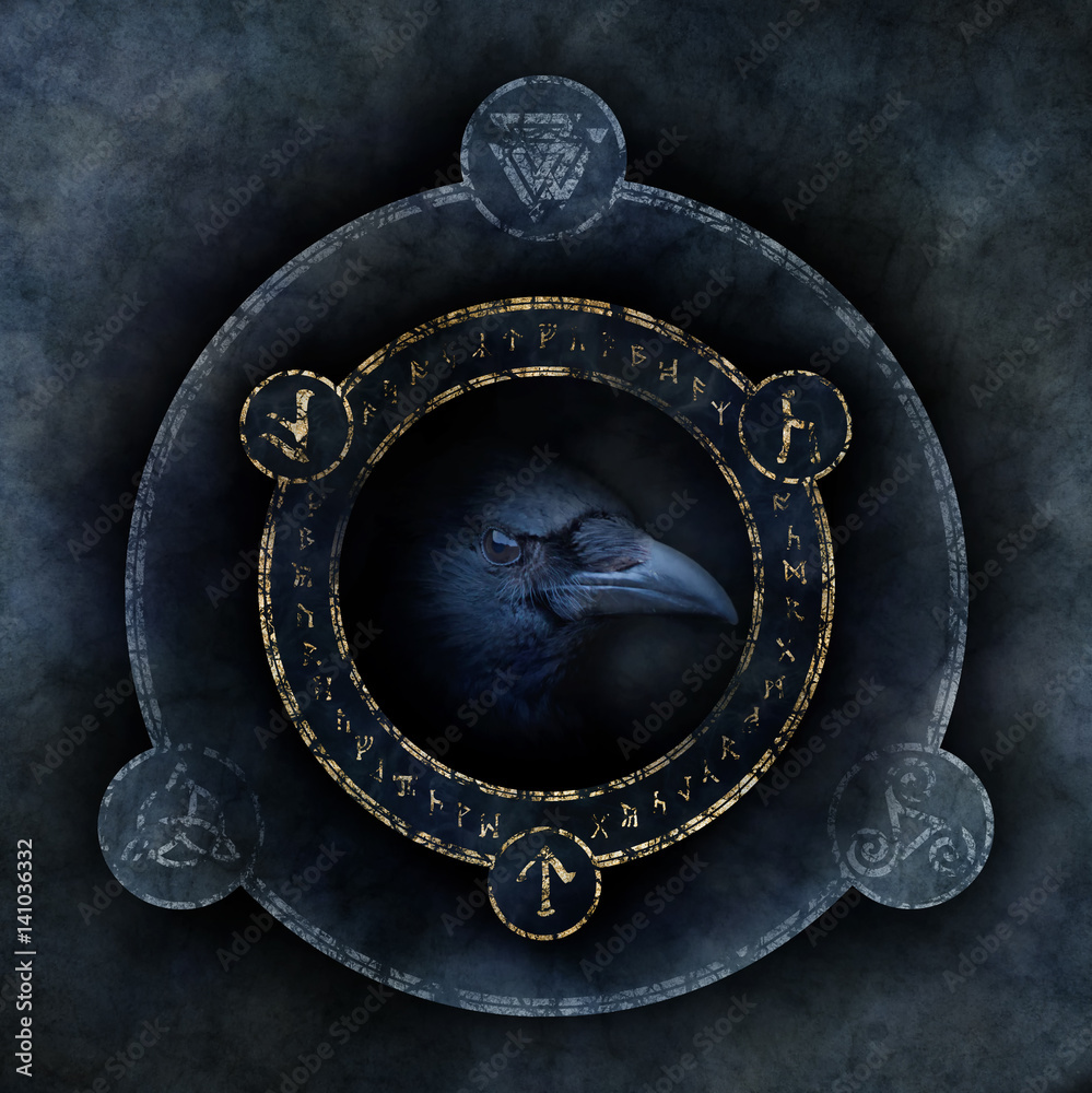 Celtic Crow Prophecy with a sinister crow head materialising within a ...